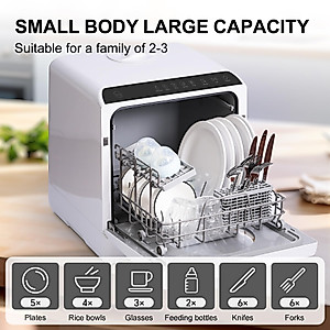 Mini dishwasher countertop .Compact Dishwasher with drying and double spray arms. Countertop Dishwasher With Water Tank. Portable dishwasher with 6 wash programs, can wash baby bottles.