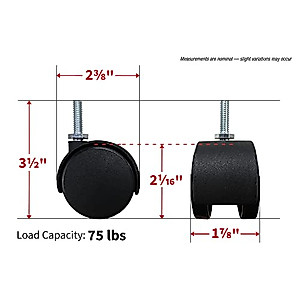 Shepherd Hardware 9733 2-Inch Office Chair Caster, Twin Wheel, 5/16-Inch Threaded Stem Diameter, 75-lb Load Capacity,Black