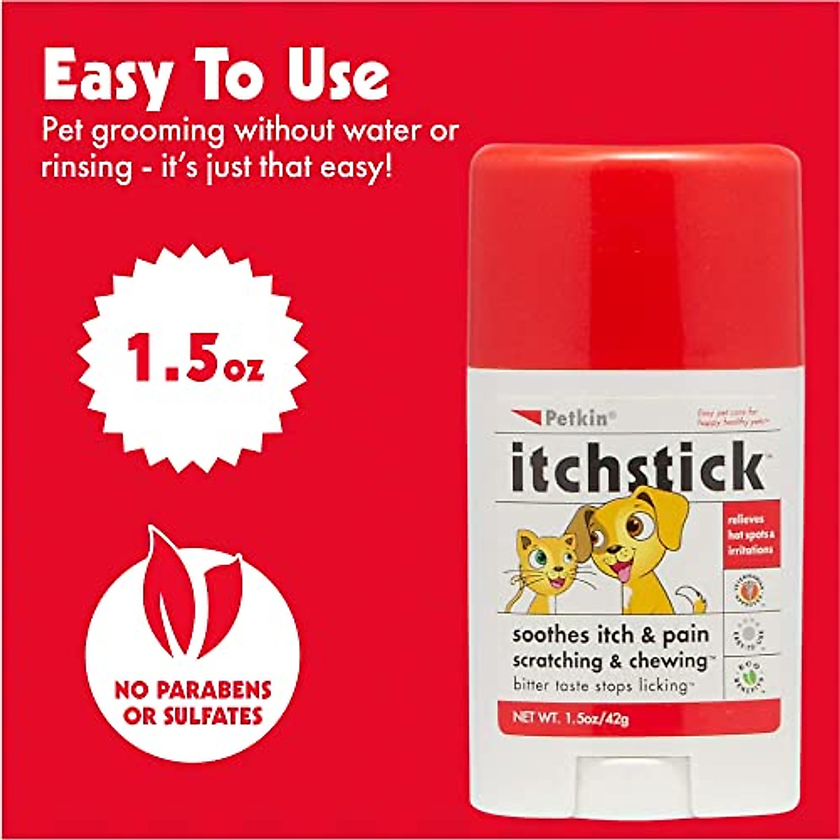 Petkin Anti Itch Stick for Pets - Simply Rub on Anytime to Provide Pain & Itching Relief for Dogs & Cats on Contact - Bitter Taste Stops Licking & Chewing - 1.5oz -Ideal for Home or Travel (2pk)