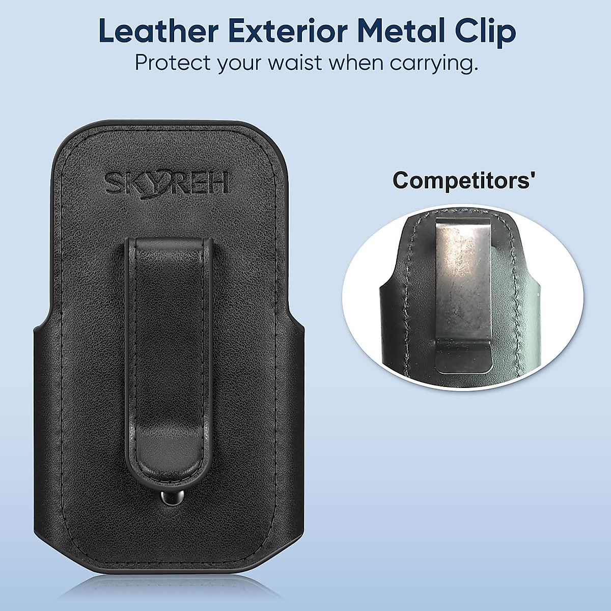 SKYREH Stethoscope Holder Clip, PU Leather Stethoscope Hip Holder Lightweight Portable Holster for Physicians, Nurses, EMT, Medical Nursing Students, for 3M Littmann & Most Stethoscope, Black