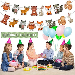 4 Pcs Woodland Animals Banner Assembled Forest Animal Bunting Banner Wild Creature Kids Birthday Party Supplies for Baby Shower Decoration