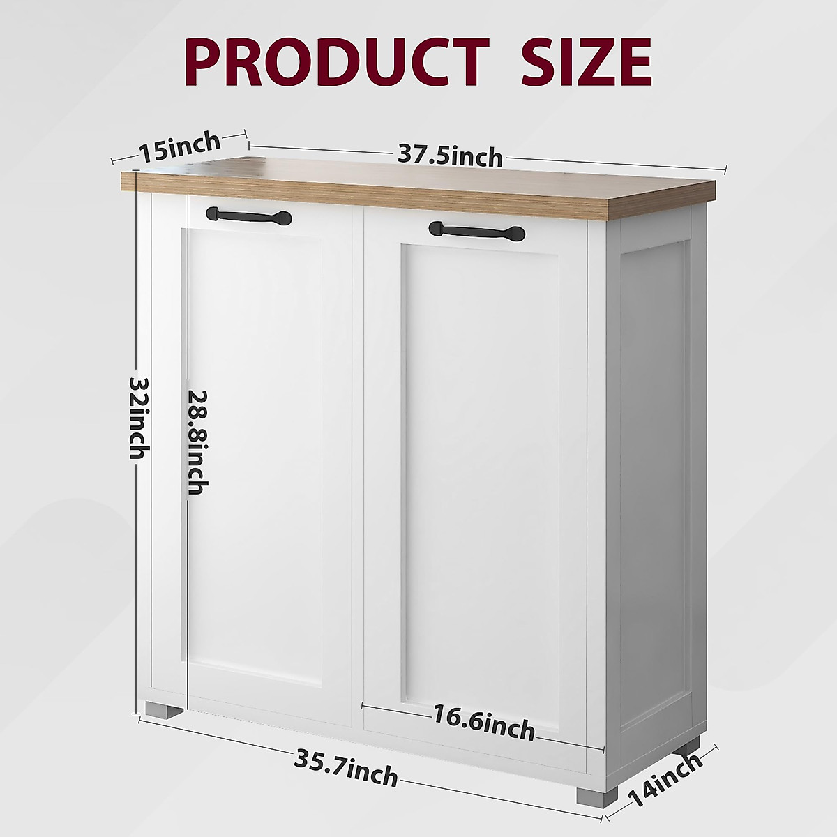 Prapark White Double Tilt Out Trash Cabinet - Kitchen Garbage Can Free Standing Holder with Negative Ion and Deodorizing - Accommodates 2 x 10-Gallon Trash Cans - Tilt Out Laundry Hamper Cabinet