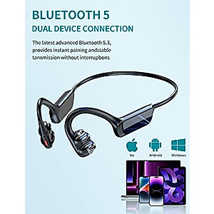 Bone Conduction Headphones, 𝟮𝟬𝟮𝟯 𝙐𝙥𝙜𝙧𝙖𝙙𝙚𝙙 Dual Speaker Open Ear Headphones Bluetooth 5.3, Sweatproof Sports Wireless Earphones with Mic for Running, Cycling, Hiking, Driving and Fitness