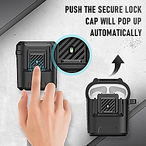 Youtec Compatible with Airpods 2&1 Case Cover with Cleaner Kit, Military Hard Shockproof Airpods Case Cover Protective Case with Automatic Secure Lock & Keychain（10 in 1） (Black-1)