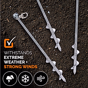 Ground Anchors Screw in - 12 Inch Set of 4 - Tent Stakes Heavy Duty - Trampoline Anchor Kit - Earth Anchor - Swing Set Anchors for Metal Swing Set - Trampoline Stakes Anchors High Wind