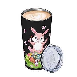ayvcxui Happy Easter Pink Rabbit Stainless Steel Insulated Tumbler 20 Oz Water Bottle Coffee Mug Coffee Mug With Lid Straw Gifts