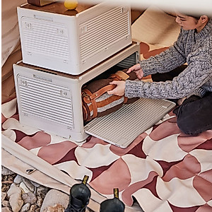 Radefasun Foldable Storage Bins with Wood Lids Plastic Collapsible Storage Box with Cutting Board Portable Stackable Grocery Container Folding Latching Storage Crate with Removable Pulley (S, Khaki)