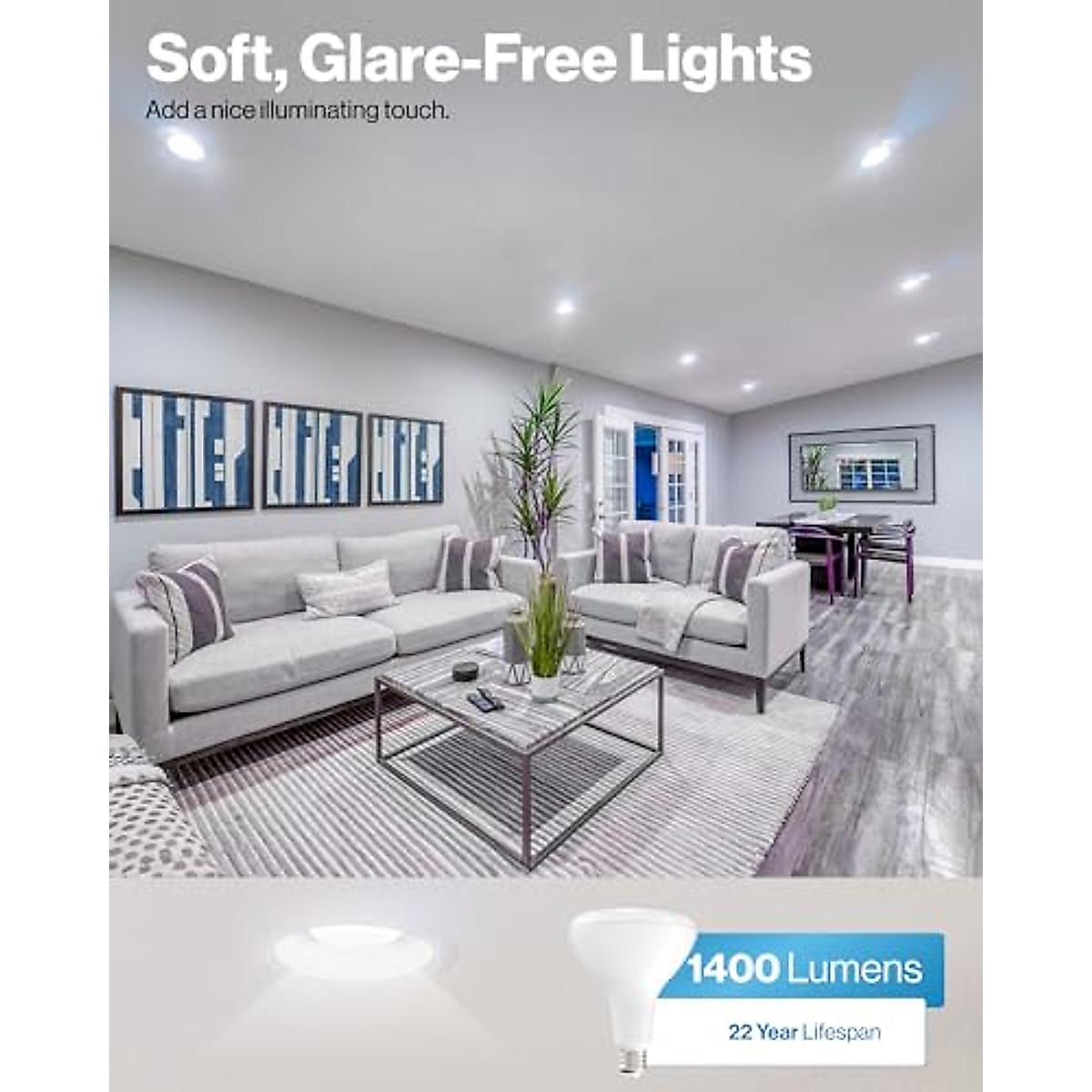 Sunco Lighting - 8 Pack BR40 Light Bulbs, LED Indoor Flood Light, Dimmable, CRI94 4000K Cool White, 100W Equivalent 17W, 1400 Lumens, E26 Base, Indoor Home Recessed Can Lights, High Lumens - UL