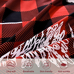 Dobuyly Christmas Duvet Cover Queen Size, Red Plaid Christmas Tree Printed Duvet Cover Set, Soft Microfiber Buffalo Check Christmas Bedding Set 3 Piece