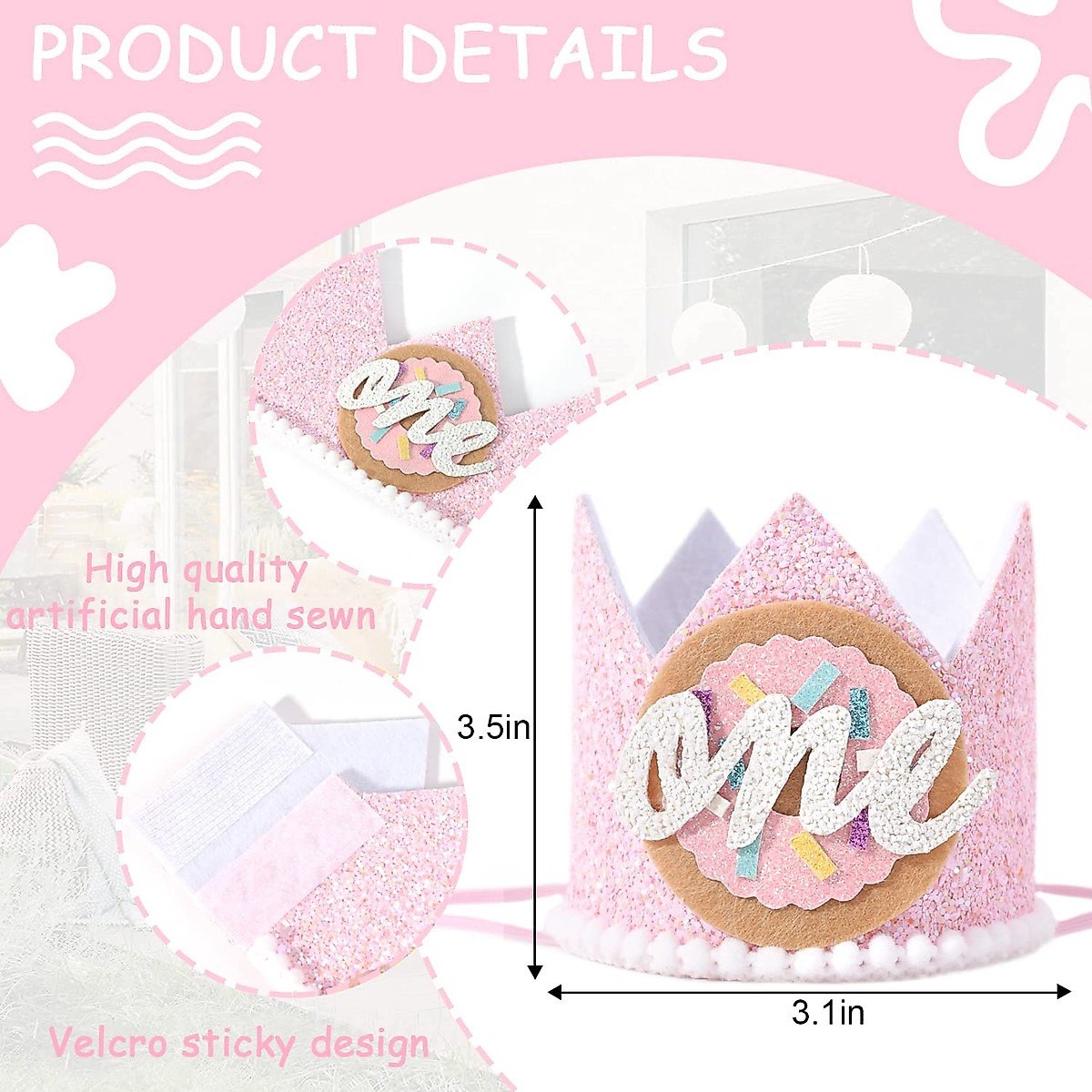 Rpvod 1st Birthday for Donut Baby Hat - Donut One Birthday Crown for Decoration,First Birthday Headpiece for Baby Girl,Best Party Supplies for Kids,Photo Booth Props Baby Showers