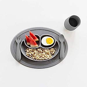 ezpz Mini Utensils (Fork & Spoon in Gray) - 100% BPA Free Fork and Spoon for Toddlers First Foods + Self-Feeding - Designed by a Pediatric Feeding Specialist - 12 Months+