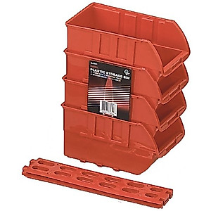 BIN BUDDY 4 Piece Stackable Storage Bins | Size Per 9.5" (24.1 cm) x 6" (15.2 cm) x 5" (12.7 cm) | Multipurpose Organizational Tool | Durable Red Plastic