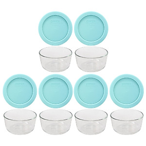 Pyrex (6 7202 Glass Bowls & (6) 7202-PC Jade Dust Green Lids Made in the USA