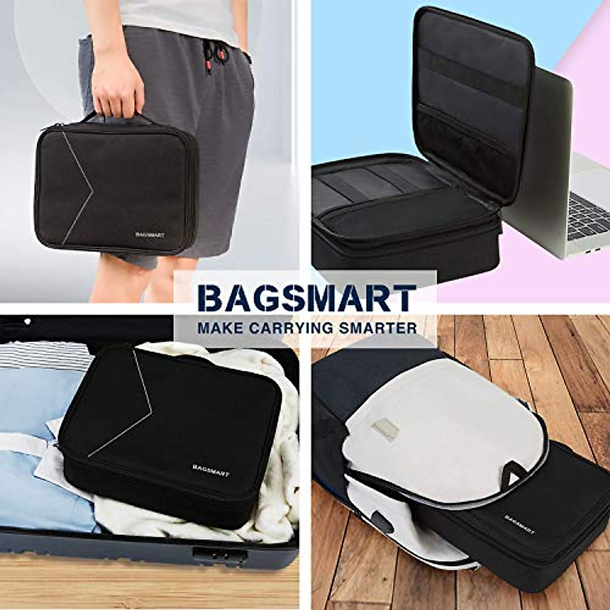 BAGSMART Electronic Organizer,Large Double Layer Cable Bag,Travel Organizer Bag,Electronics Accessories Storage Cases for iPad,Cables,Chargers,Hard Drive,Game Cards