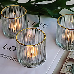 VOHO Votive Candle Holders Set of 6 with Gold Rim, Clear Tealight Candle Holder Bulk for Wedding Party, Glass Votive Candle Holders for Centerpiece Decoration(Clear, 2.75'' x 2.75'')