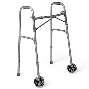 Medline Heavy Duty Bariatric Extra Wide Folding Walker wtih 5" Wheels, Supports up to 600 lbs, Comfort Foam Hand Grips
