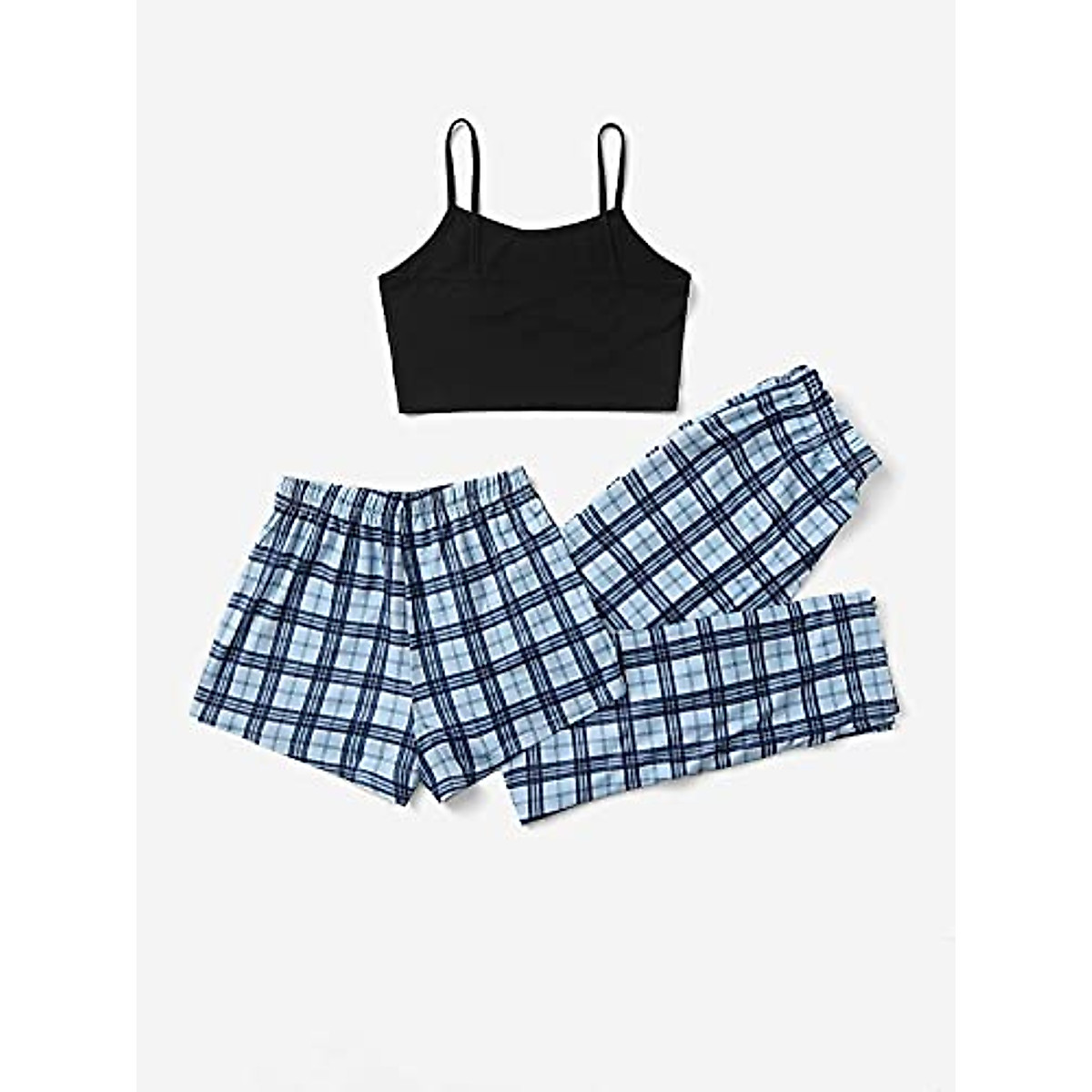 Milumia Women's 3 Pieces Pajamas Cami Top and Plaid Shorts & Pants Pj Sets Sleepwear