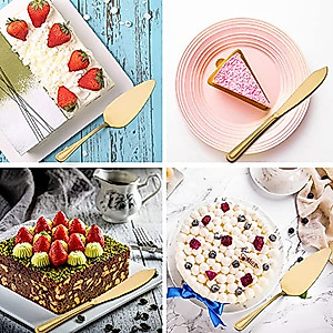 ZEENEEK Wedding Cake Knife and Server Set, 2 Pieces Gold Stainless Steel Cake Knife Pie Server Cake Cutting Set Serving Utensils for Wedding, Birthday, Parties and Events Christmas(Gold)