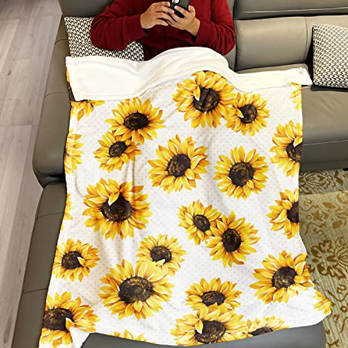 YISUMEI Sunflower Blanket Floral Print Throw Blanket Soft Warm Lightweight for Chair Sofa Couch Girl Adult Women Gift for Birthday Christmas 50"x60"