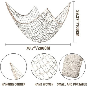 BWEALT 1 Pack Fish Net Decorations for Party, 2mm Natural Cotton Hawaiian Party Fish Net Decorative, Nautical Themed Cotton Fishnet Room Party Accessory