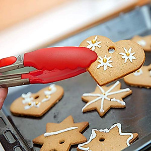 Kaluns Kitchen Tongs for Cooking, Non Stick Silicone Tip Stainless Steel Tongs, Set of Four 7,9, and 12 Inch Tong Plus Silicone Spatula Non-stick, Heat Resistant Serving Utensils