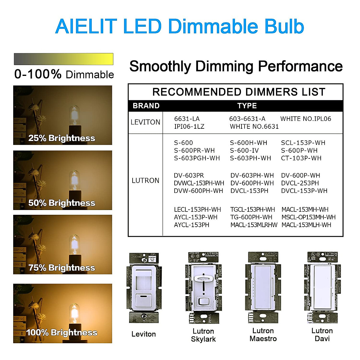 AIELIT 40 Watt Equivalent LED Bulb, E26 Base, Energy Efficient 4W, Soft Warm White 3000K Dimmable 400lm Tubular T14 T45 Edison LED Light Bulbs for Pendant Sputnik Vanity Chandeliers Ceiling, 4 Pack