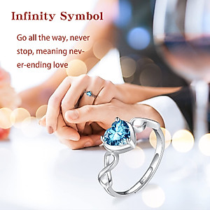 Shysnow Aquamarine Birthstone March Ring for Women Infinity Promise Ring 925 Sterling Silver Adjustable Open Light Blue Heart Cubic Zirconia Dainty Simulated Gemstone Wedding Rings for Mothers