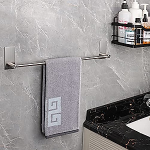 NearMoon Self Adhesive Bathroom Towel Bar- Stainless Steel Bath Wall Shelf Rack Hanging Towel Stick On Sticky Hanger Contemporary Style, NO Drilling, 16-Inch Towel Rack (2 Pack, Brushed Nickel)