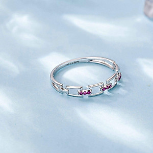 KnBoB Women Hollow Round Shape 0.06ct Ruby Ring 18K White Gold Promise Wedding Engagement Bridal Anniversary Ring Size 7.5