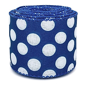 Leecogo Ribbon Wired,2 1/2”x10 Yard,Royal Blue Polka Dots Ribbon for Easter,Independence Day, Christmas, Wreath, Spring, Summer, Wedding, Baby Shower, Birthday