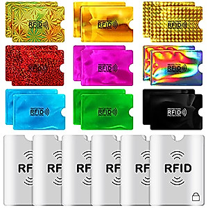 24 Pieces RFID Blocking Sleeves Identity Credit Card Sleeves Set, Including 18 Card Protector RFID Card Holders and 6 Anti Theft Passport Protectors for Women Men (Rich Style)