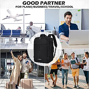 Travel Backpack for Men 40L Carry on Backpack Airline Approved 17 Inch Laptop Backpack Waterproof Large Travel Backpack Luggage Daypack Business College Weekender Overnight Backpack Men Women, Black