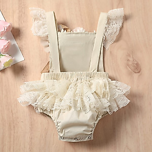 Newborn Infant Baby Girl Lace Romper Boho Dress 1st Birthday Cake Smash Outfit Tutu Ruffle Bodysuit Jumpsuit White Clothes (B1 Beige, 3-6 Months)