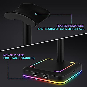TEEDOR Headphone Stand, RGB Gaming Headset Holder with 2 USB Charger Ports & 10 Lighting Modes for Desktop PC Game Earphone Accessories