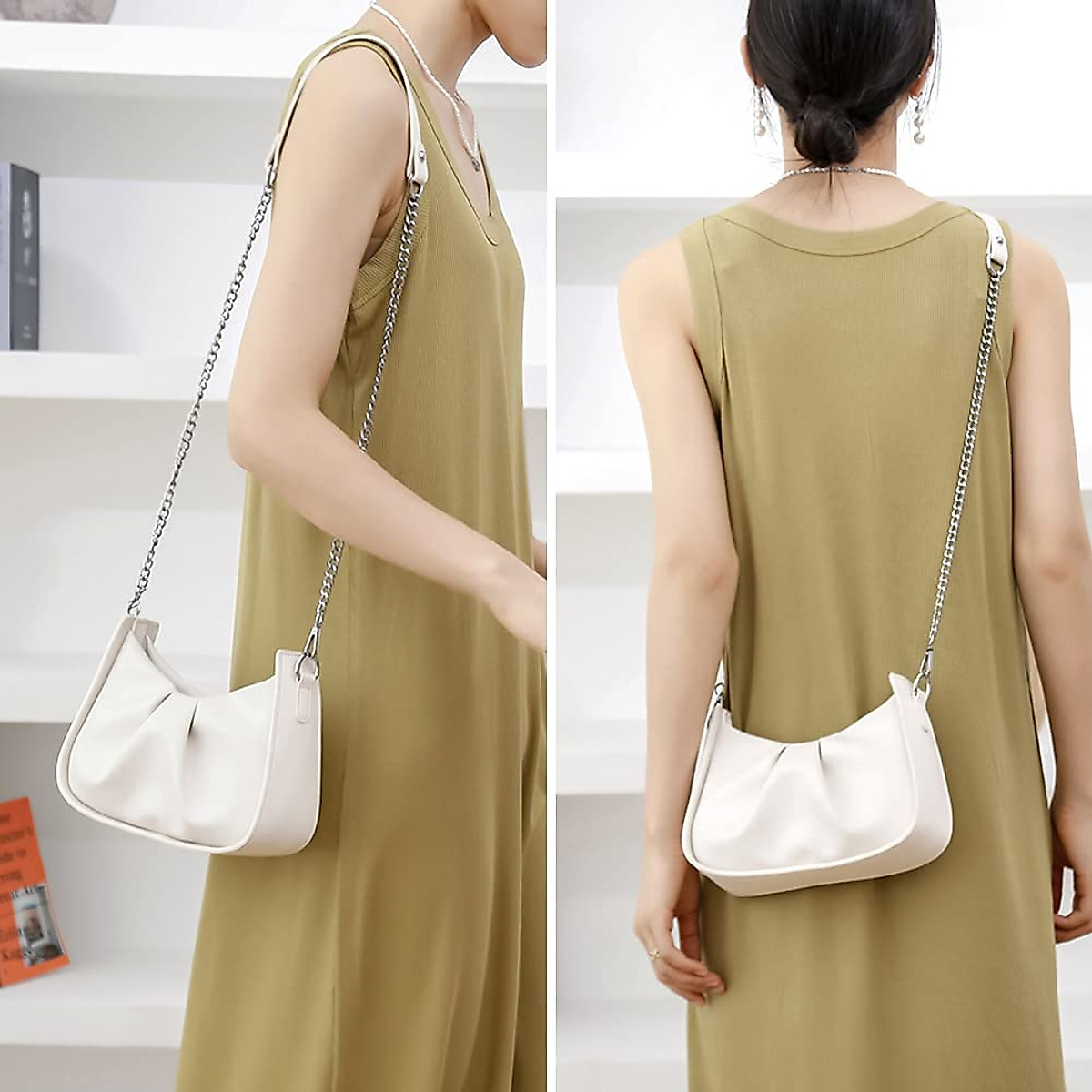 Gxamz Womens Shoulder Cloud Bag with Chain Dumpling Purse Clutch Handbag Small Leather Bags (white)