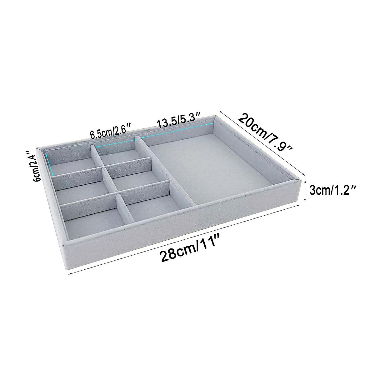 Svea Display Grey Velvet Stackable Organizer Premium Quality Stackable Tray (6 Grid Flat)