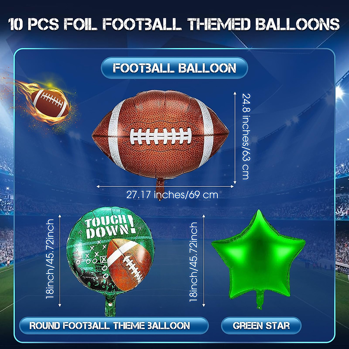 Ceenna 14 Pcs Football Party Decorations with 10 Football Balloons Foil Football Field Balloons 4 Disposable Football Tablecloth 51''x86'' Plastic Touchdown Table Cover for Tailgate Game Day Birthday