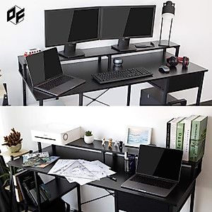 OUTFINE Desk Computer Desk Office Desk with Wodden Drawer, Monitor Stand and Storage Shelves
