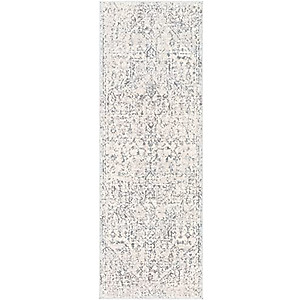 Orrick Moroccan Farmhouse Laundry Room, Hallway, Entryway, Bedroom, Kitchen Floor Runner Rug - Long Rug Carpet - Modern Bohemian Motif - Grey, Light Blue, White, Ivory, Beige, Navy Blue 2'7" x 10"