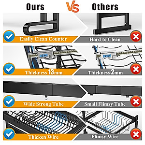 Over The Sink Dish Drying Rack, 2 Tier Adjustable Length (18.9" to 33.5") Sturdy Kitchen Counter Dish Rack Organizer, Black