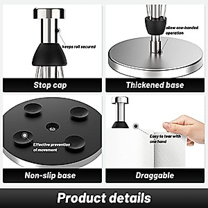 VEHHE Paper Towel Holder Countertop, Perfect Tear Paper Towel Stand with Suction Cups for Easy One-Handed Operation Made of Stainless Steel for Bathroom Kitchen |Silver