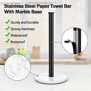 Paper Towel Holder Countertop, Jesginboo Kitchen Paper Towel Holder Stand with Natural Marble Base for Standard and Large Size Rolls (Black, 1 Pack)