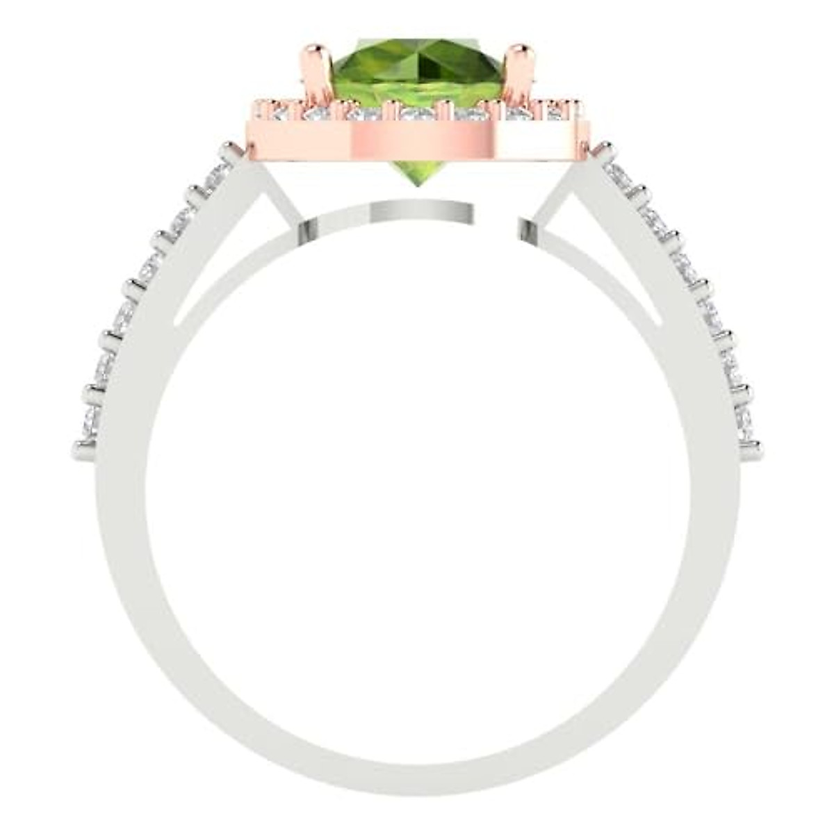 Clara Pucci 2.40 ct Round Cut Solitaire Halo Natural Green Peridot Engagement Promise Anniversary Bridal Ring 14k White & Rose Gold