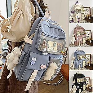Tonecy Kawaii Mesh Backpack with Kawaii Pin and Accessories Girl Cute Aesthetic Backpack for School Laptop Teen Girls Women