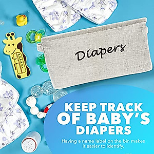 Dejaroo - Baskets for Organizing Diapers and Newborn Essentials, Baby Diaper Caddy Organizer, Embroidered Baby Shower Gifts for Moms, Linen Basket with Handle, 12 x 6 x 6 Inches, Grey