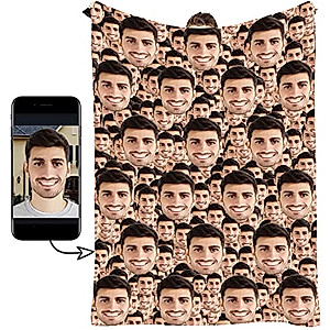 Custom Photo Face Blanket, Personalized Faces All Over Blanket, Funny Face Blanket Super Soft Plush Blanket for Couch, Bed, Sofa Warm and Cozy for All Seasons Gift for Valentine Spouse, Gag Gift