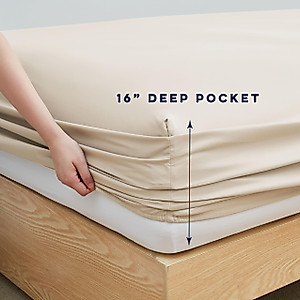 Casual Living Full Sheets Set 6 Piece Cooling Bed Sheets with 4 Envelope Pillowcases Soft Microfiber Deep Pocket Hypoallergenic Machine Washable Bedding Set for Guest or Master Bedroom, Full, Beige