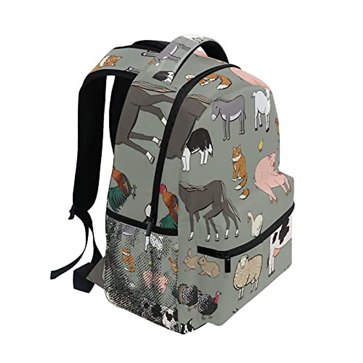 Krafig Farm Animals Pattern Boys Girls Kids School Backpacks Bookbag, Elementary School Bag Travel Backpack Daypack
