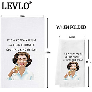 LEVLO Funny Retro Sassy Kitchen Towel Retro Housewife Gift It's a Vodka Valium Go F*ck Yourself Cocktail Kind of Day Tea Towels Waffle Weave Kitchen Decor Dish Towels (It's a Vodka)