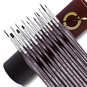 Pinturale Arts Detail Paint Brush Set – Includes 15 Miniature Paint Brushes and Elegant Case | Model Paint Brushes, Detail Brush Set, Fine Tip Paint Brush for Citadel, Warhammer, Acrylic, Watercolor